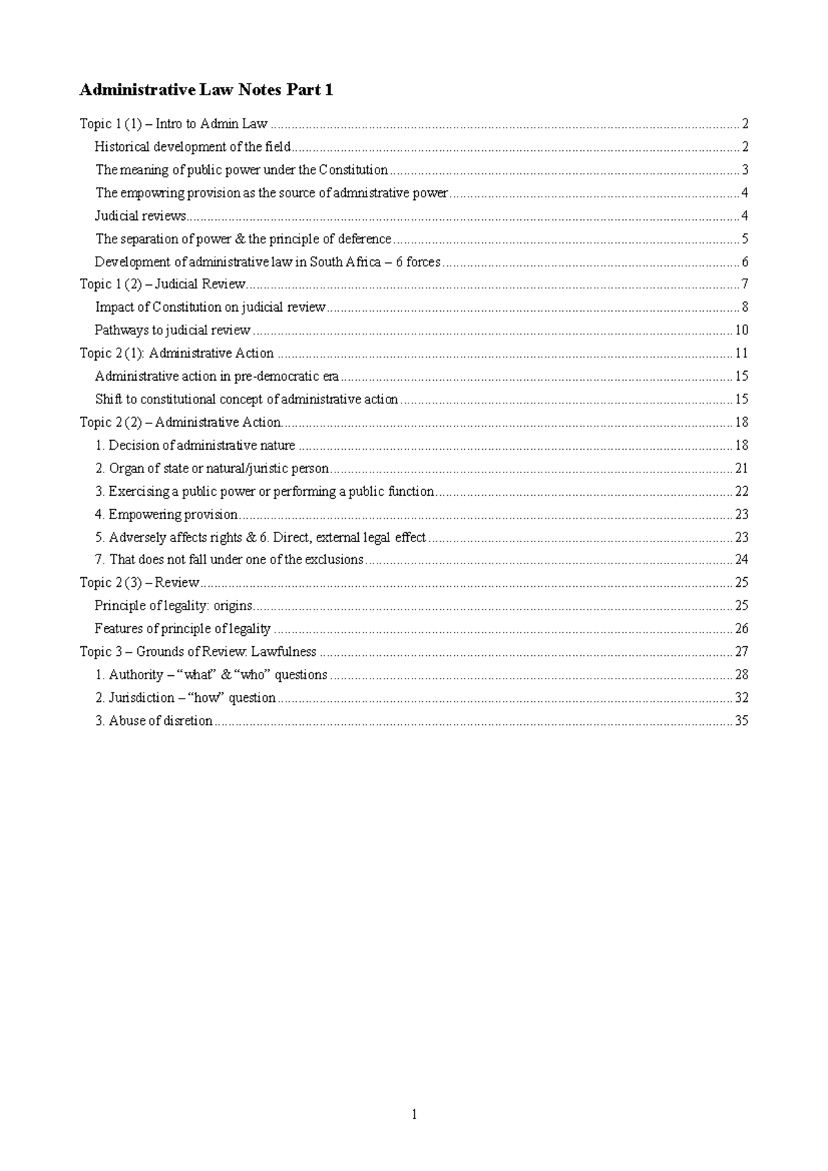 Admin Notes Part 1 - Administrative Law Notes Part Topic 1 (1) – Intro ...