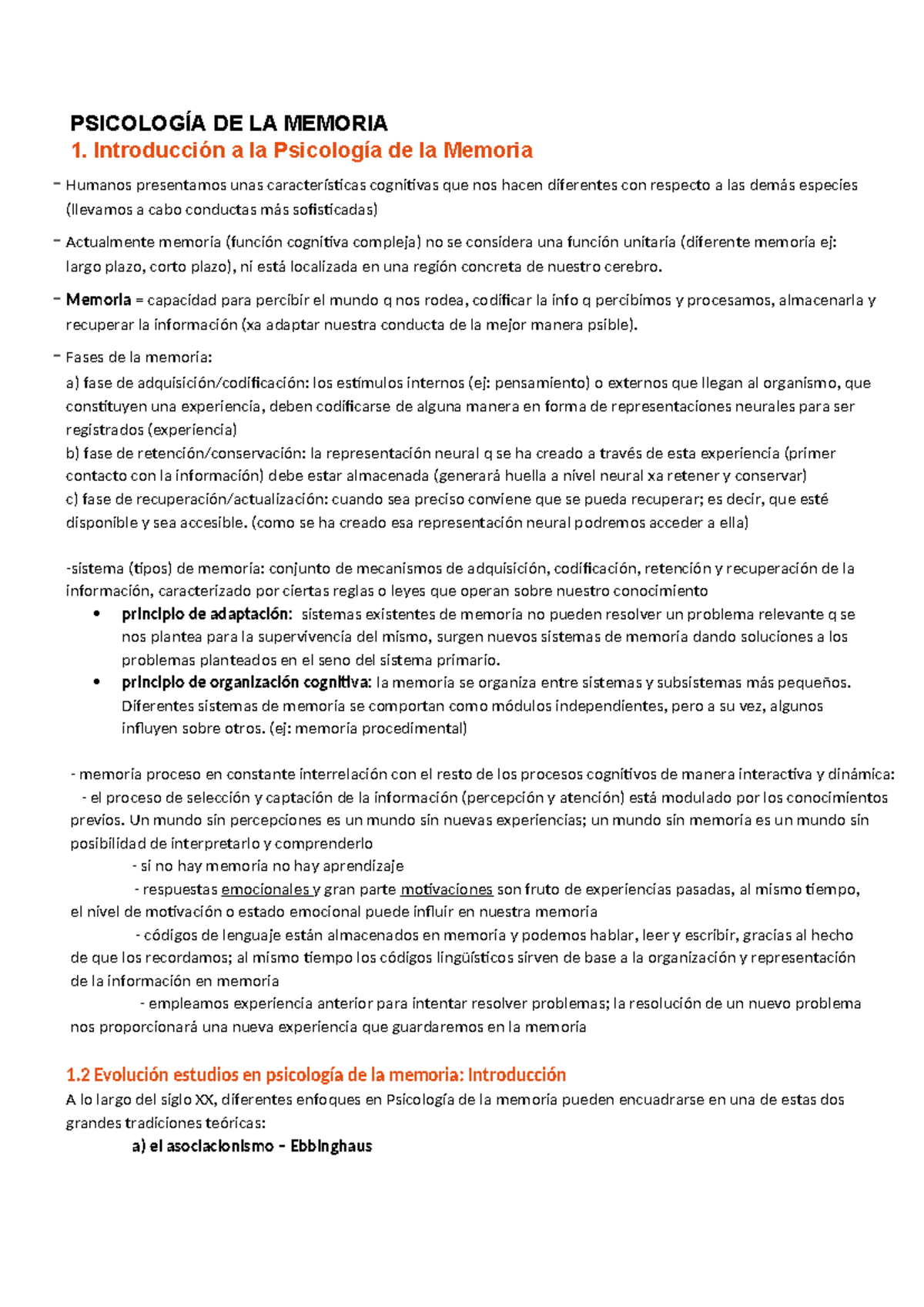 Resumen Completo - PSICOLOGÍA DE LA MEMORIA 1. Introducción a la Psicología de la Memoria ...