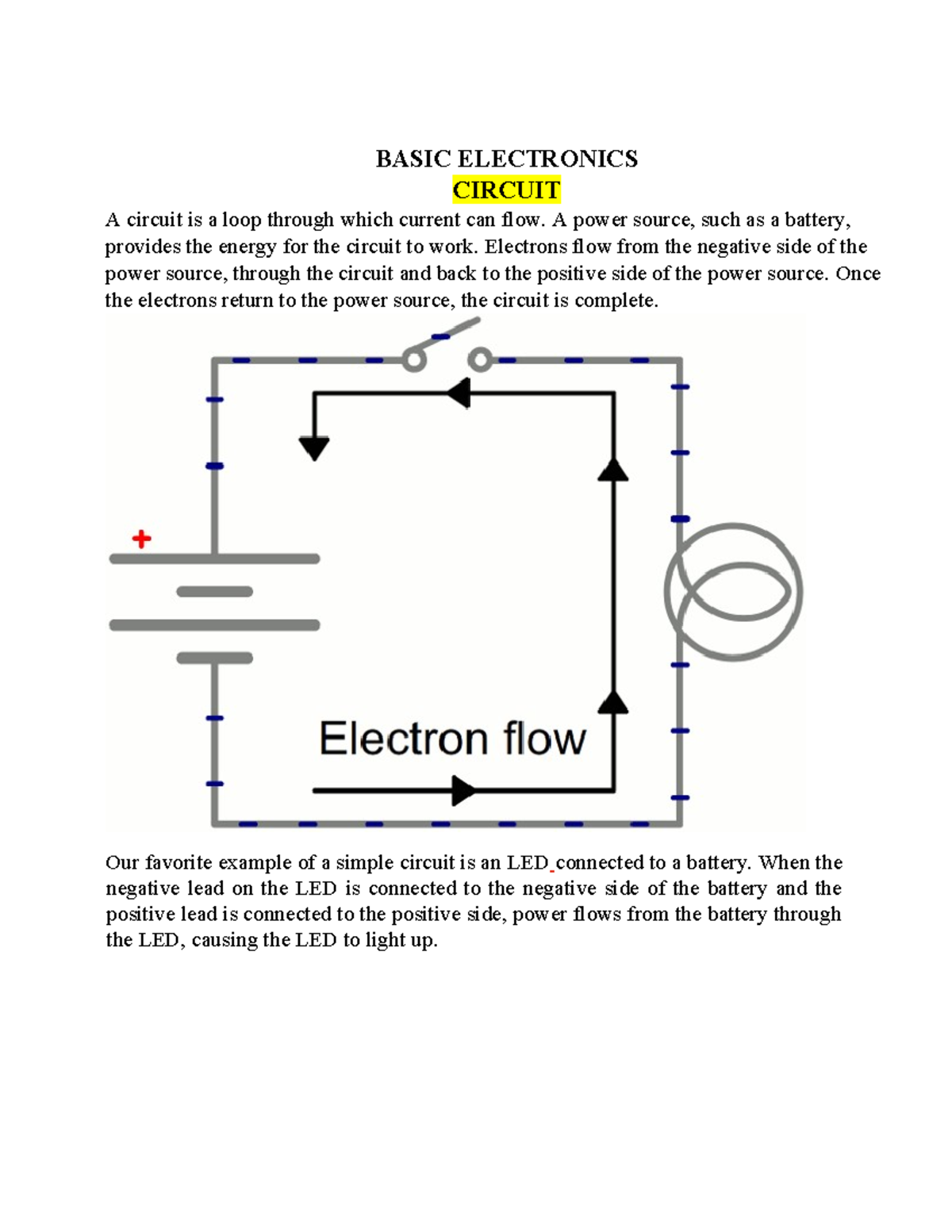 Lecture 2 - notes - BASIC ELECTRONICS CIRCUIT A circuit is a loop ...