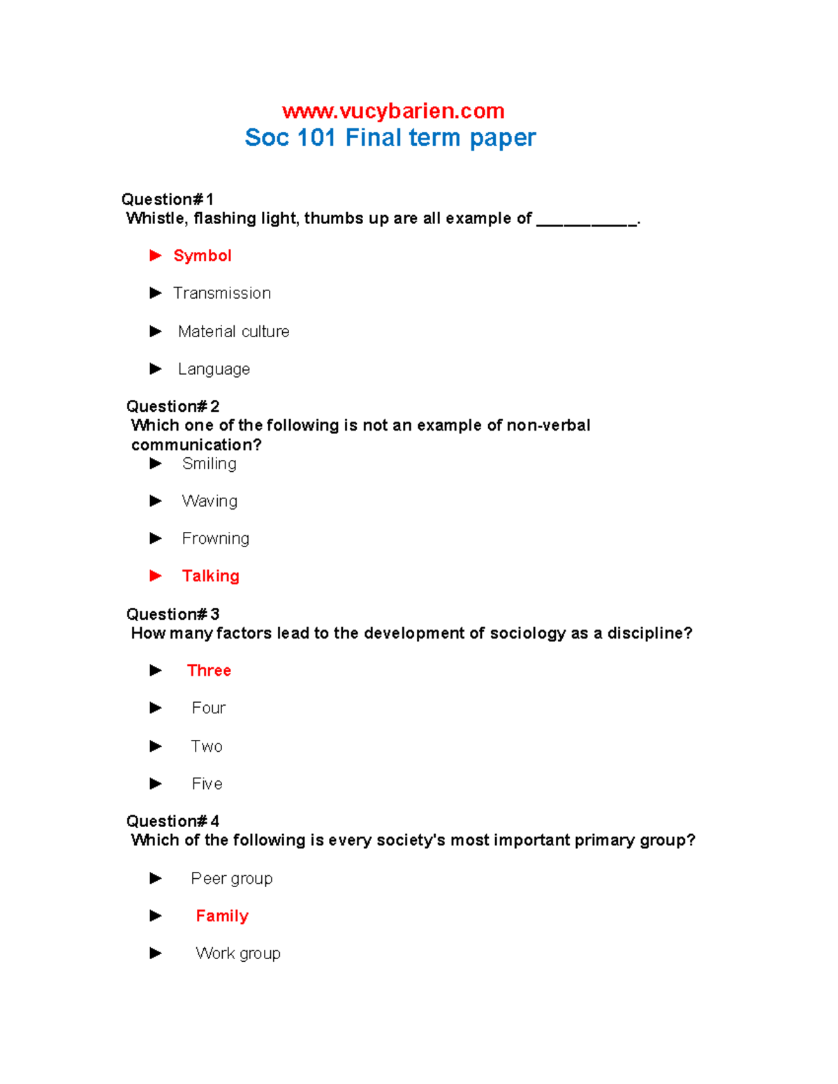 SOC101-Final Term - past papers - vucybarien Soc 101 Finaltermpape r Question# 1 - Studocu