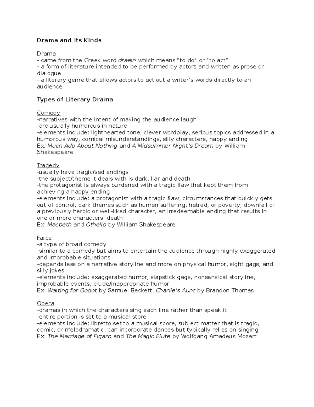 Drama-Notes - notes - Drama and Its Kinds Drama came from the Greek ...