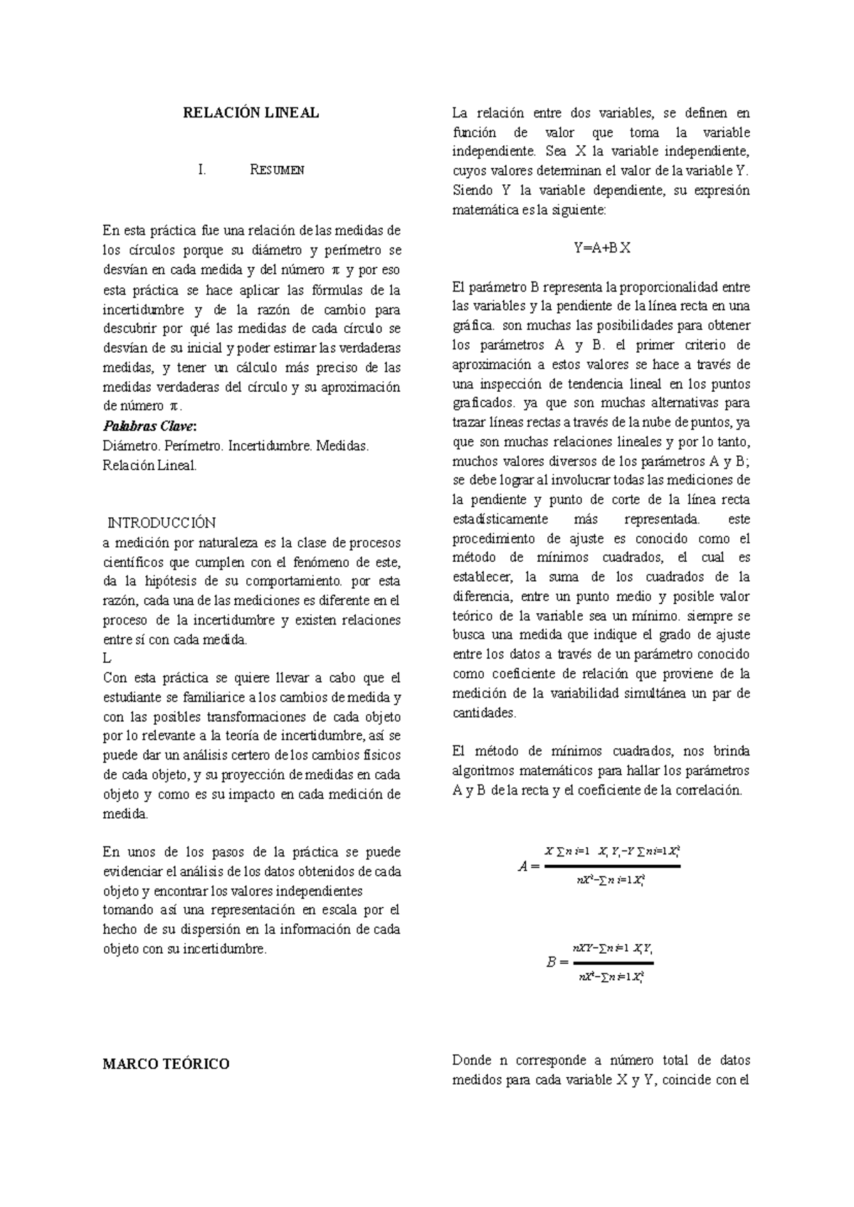 Relación lineal 2 (5) - RELACIÓN LINEAL I. R ESUMEN En esta práctica ...