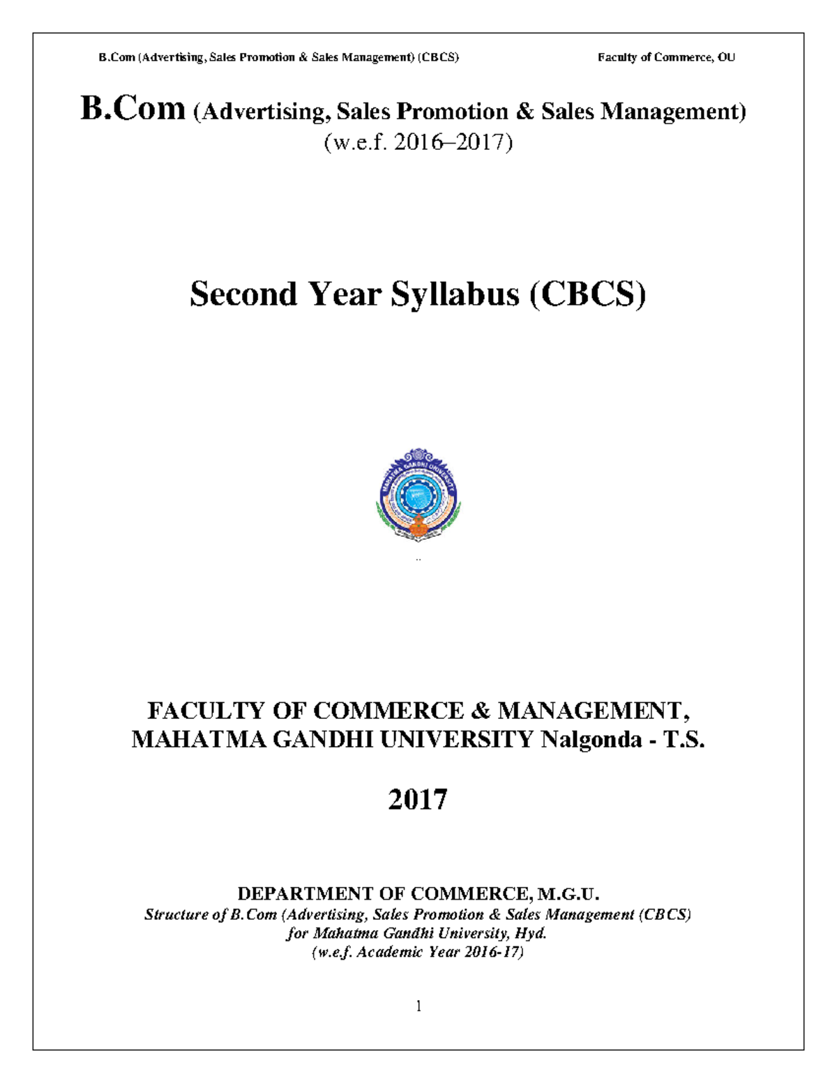 BCom Advertising Sales Promotion & Sales Mgt. CBCS - B (Advertising ...
