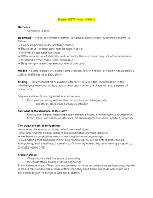 Lecture Notes - English 1027FS LECTURE 1 Narrative: A sequence of ...