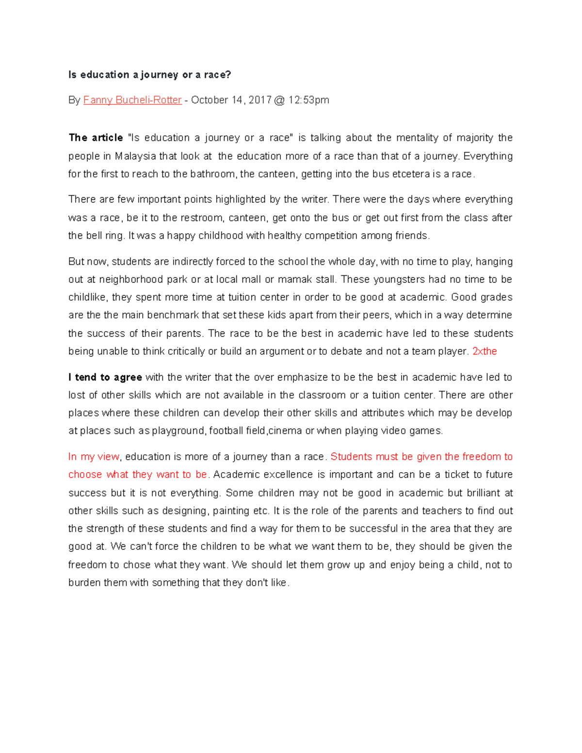 Pairs 2 - writing elc231 education a journey or race argument article ...