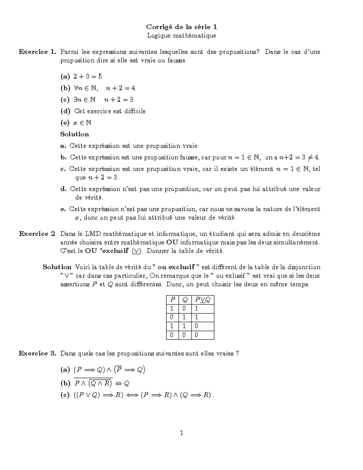 Corrigé Série 1 -Logique - CorrigÈ de la sÈrie 1 Logique mathÈmatique ...