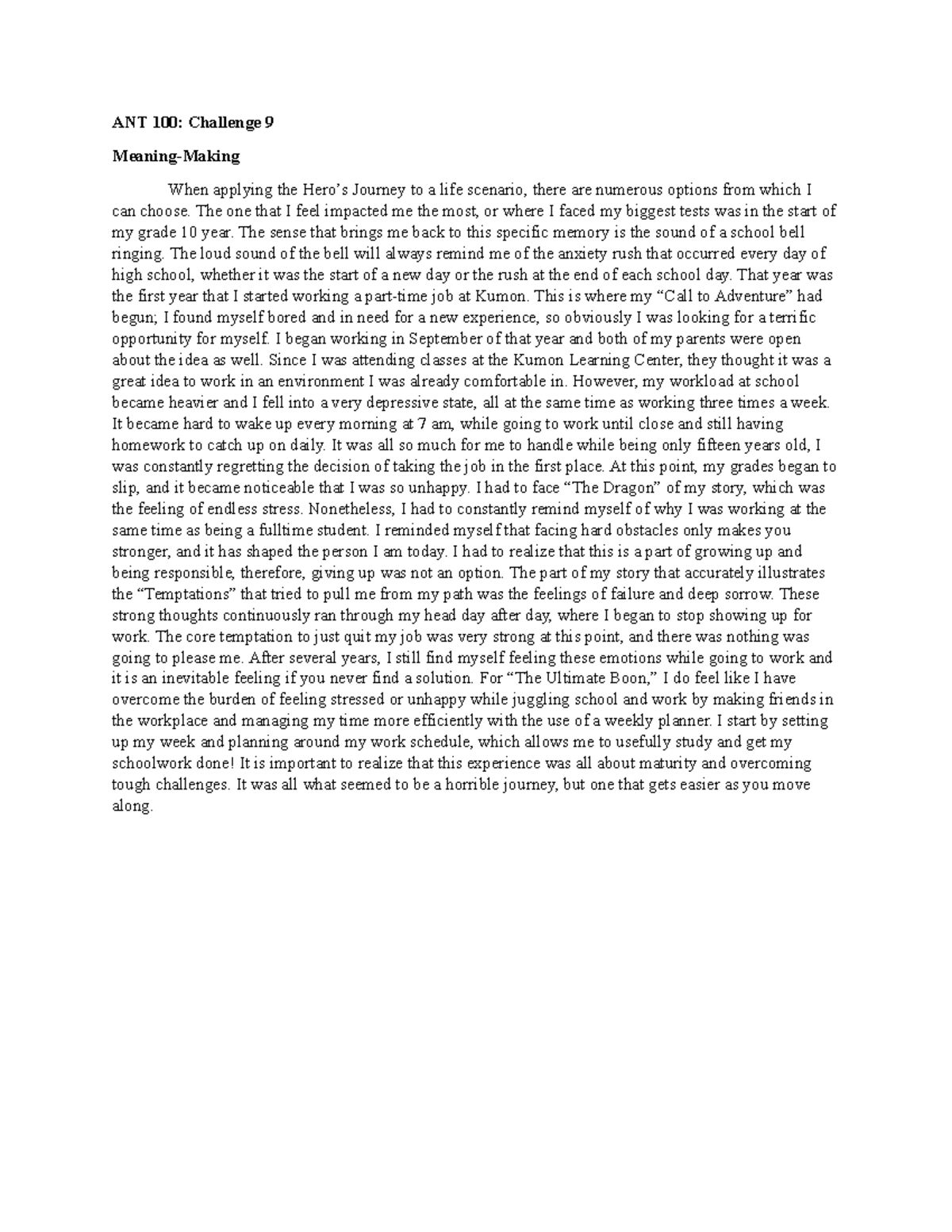 ANT100 Challenge 10 - ANT 100: Challenge 9 Meaning-Making When applying ...