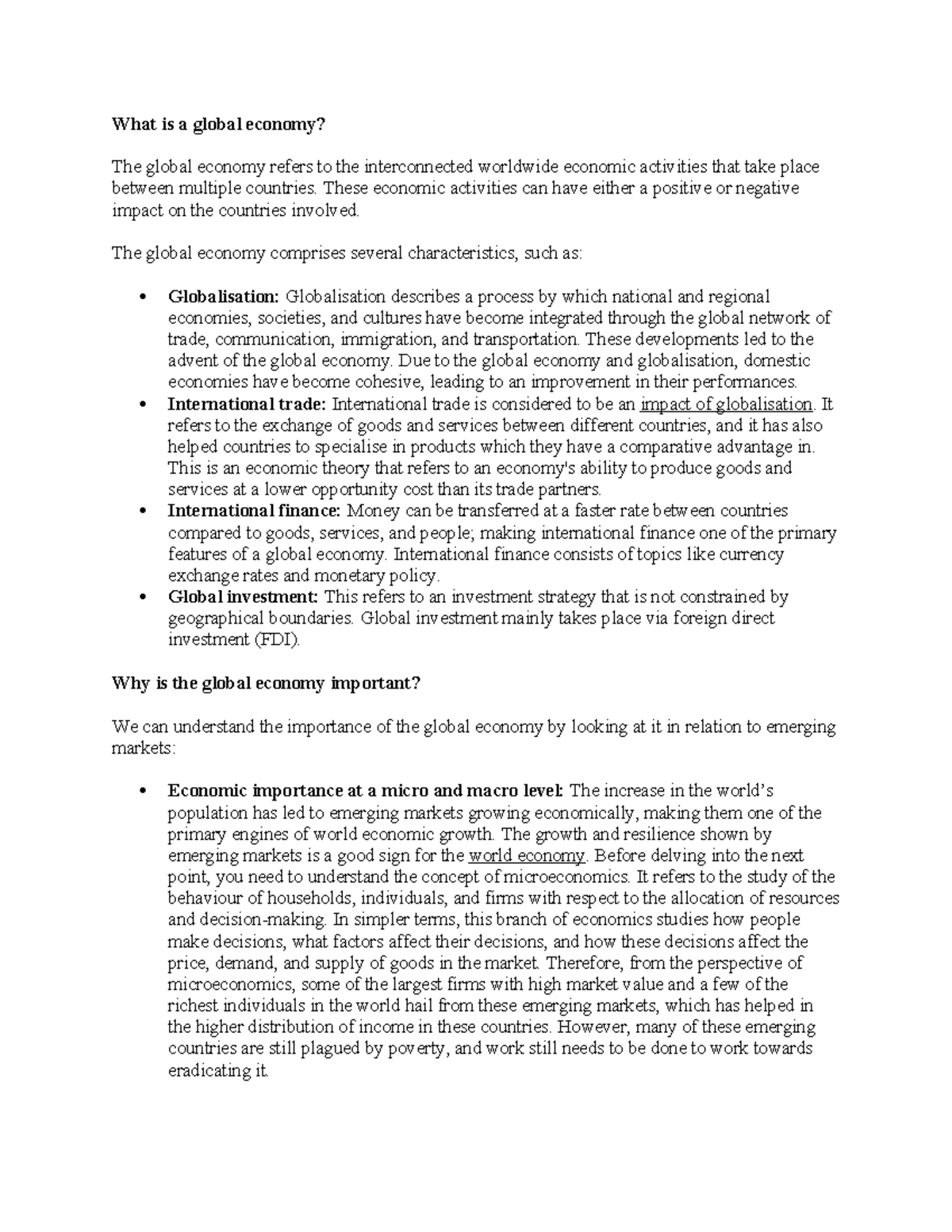What is a global economy - These economic activities can have either a ...