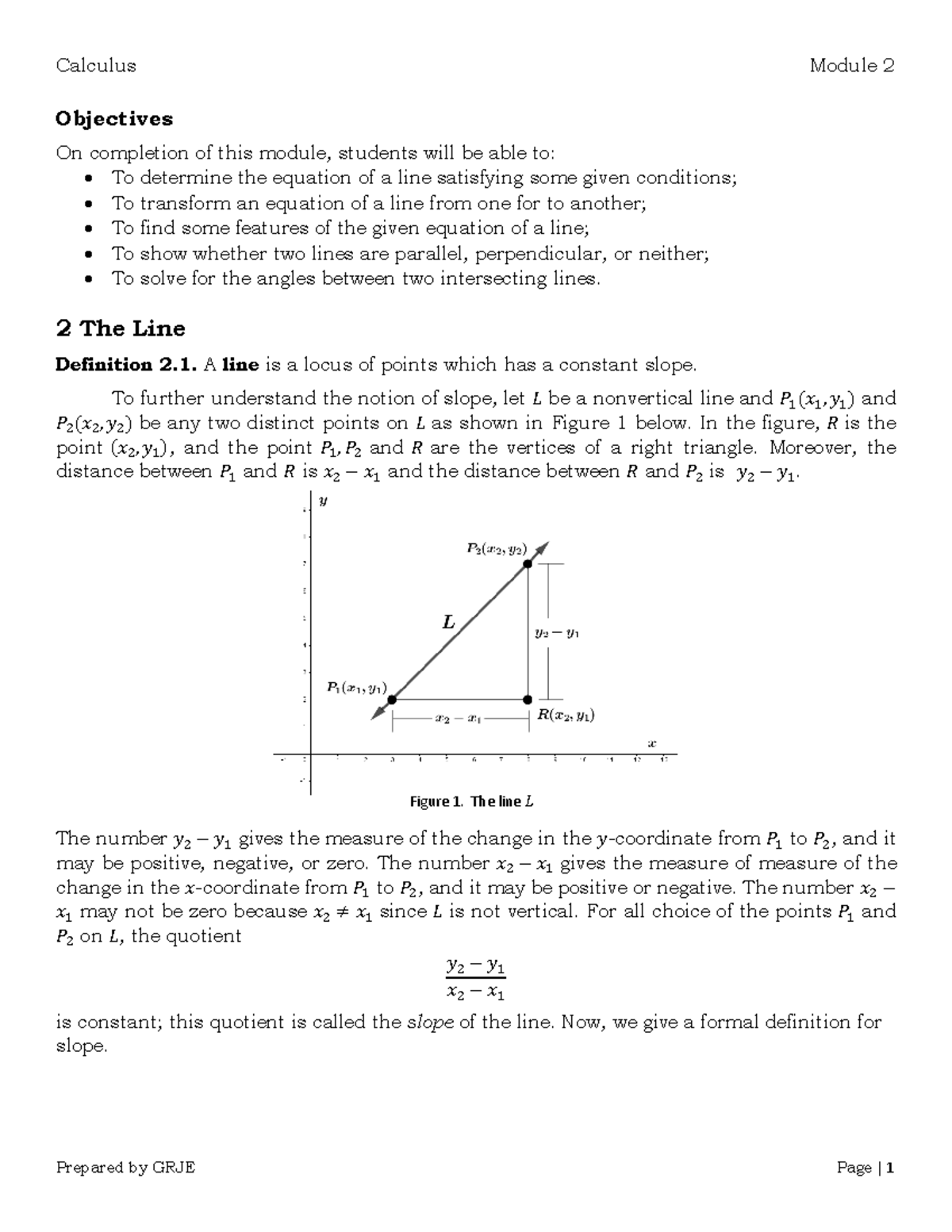 Module 2 The Line - ABout line - Figure 1. The line 𝐿 Objectives On ...