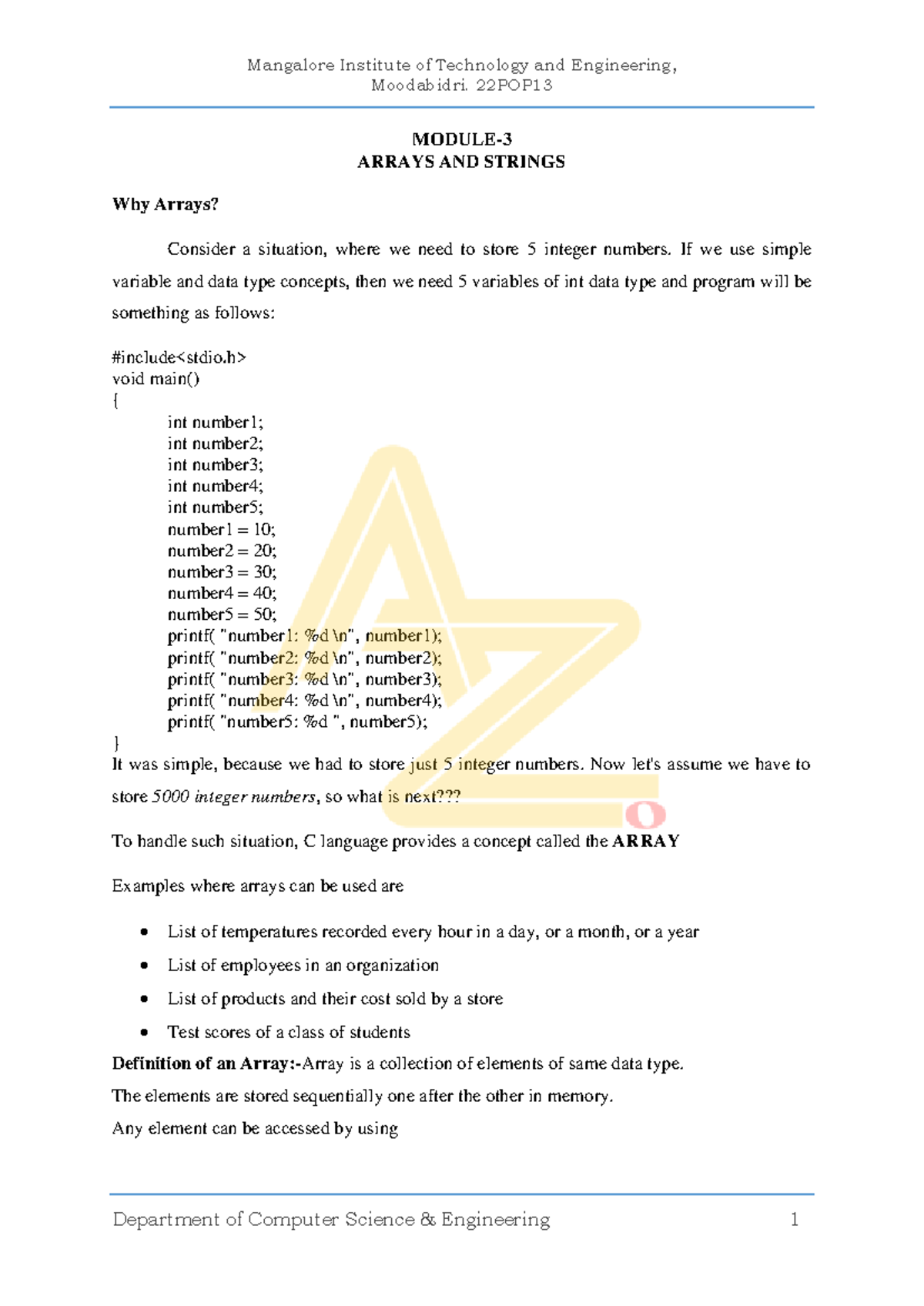 Bpops 103 module 3 - Moodabidri. 22POP 22POP C-Programming for Problem solving - 21PSP13/ MODULE ...