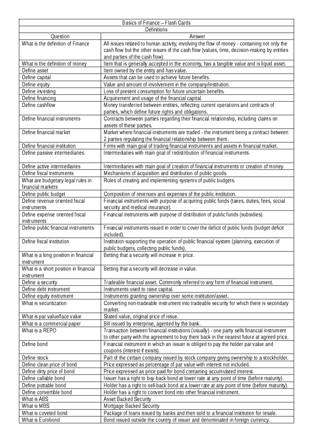 Basics of Finance Flashcards - Basics of Finance – Flash Cards ...