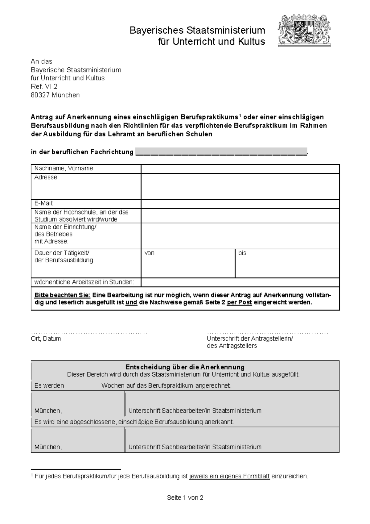 Formblatt Anerkennung-Berufspraktika - Seite 1 von 2 Bayerisches ...
