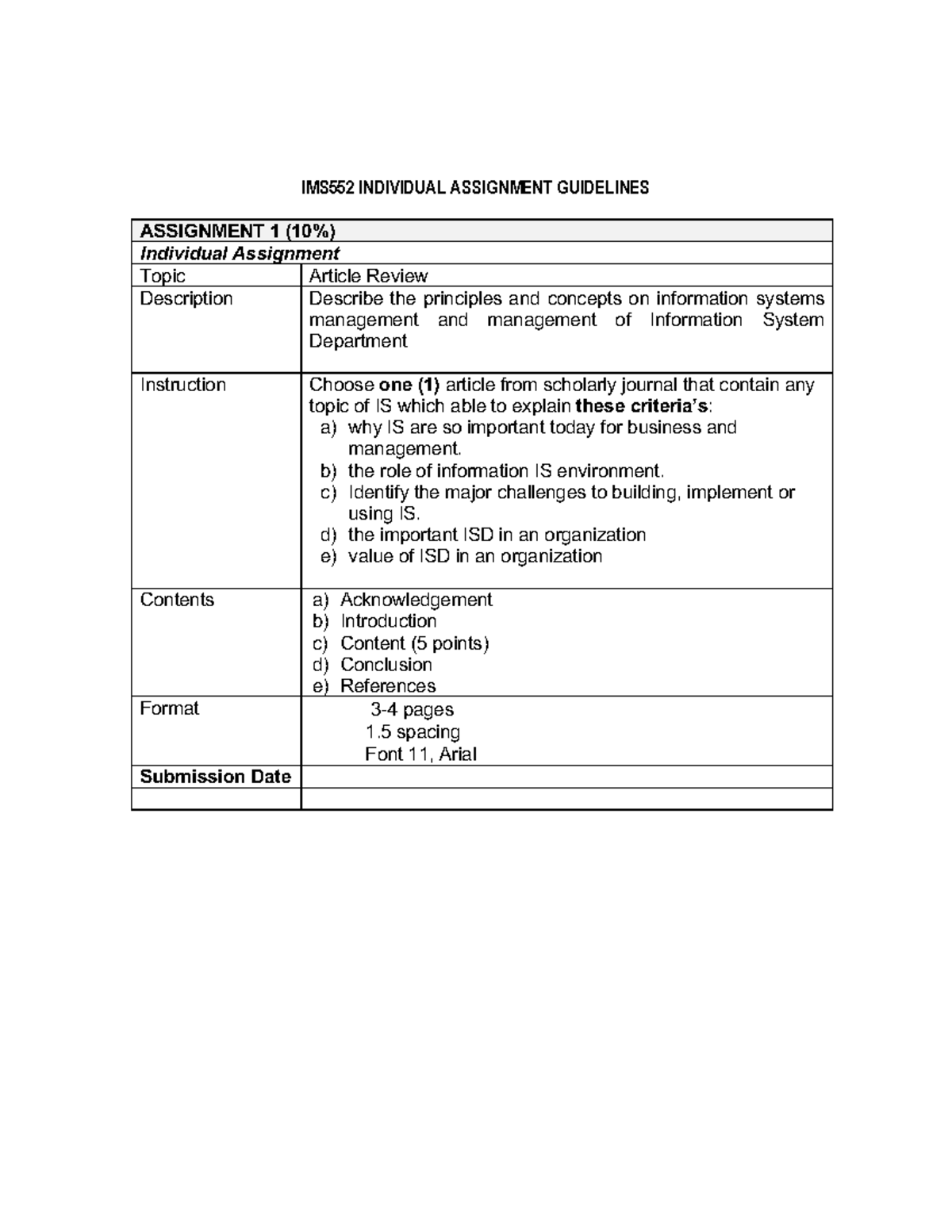 IMS552 indv assg copy GEN - IMS552 INDIVIDUAL ASSIGNMENT GUIDELINES ASSIGNMENT 1 (10% ...