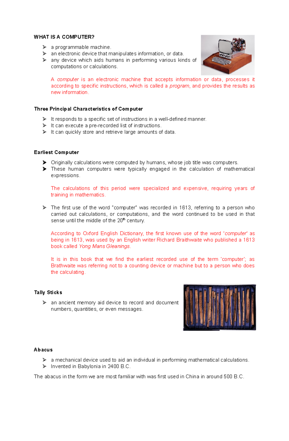 WHAT IS A Computer - WHAT IS A COMPUTER? a programmable machine. an electronic device that - Studocu