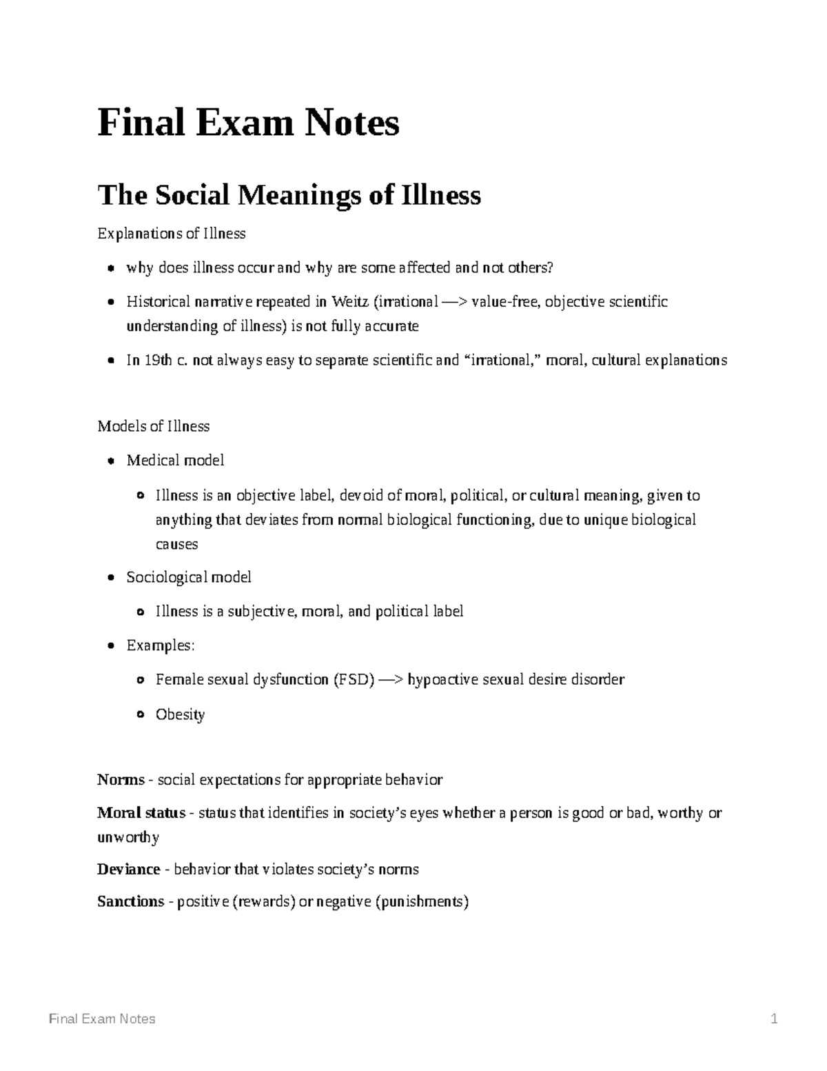 SOC 0477 Final Exam Notes - Final Exam Notes The Social Meanings of ...