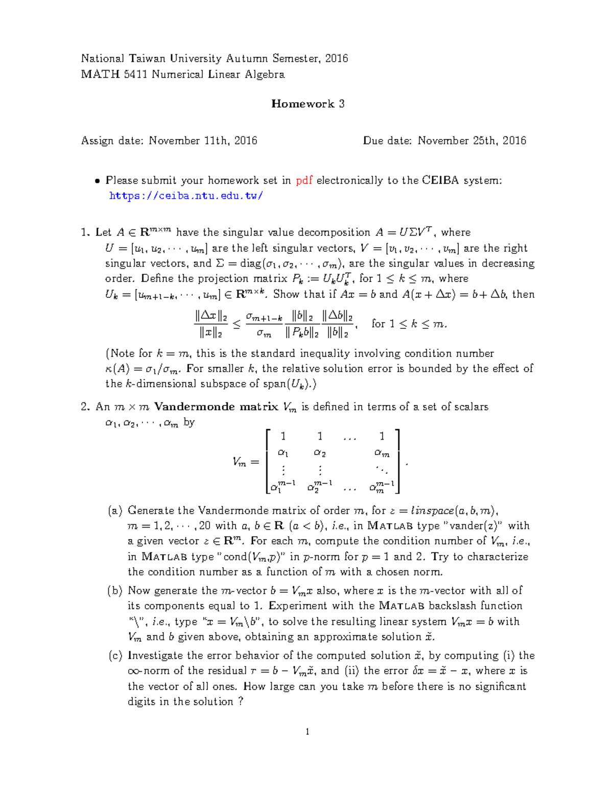 Nla hw3 - MATH 5411 Numerical Linear Algebra Homework 1 - National ...