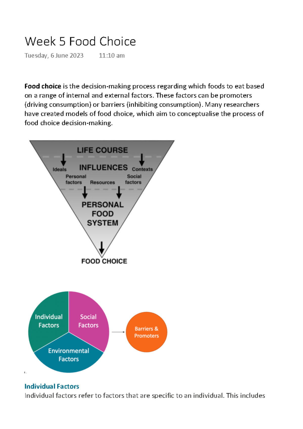 Week 5 Food Choice - Food choice is the decision-making process ...