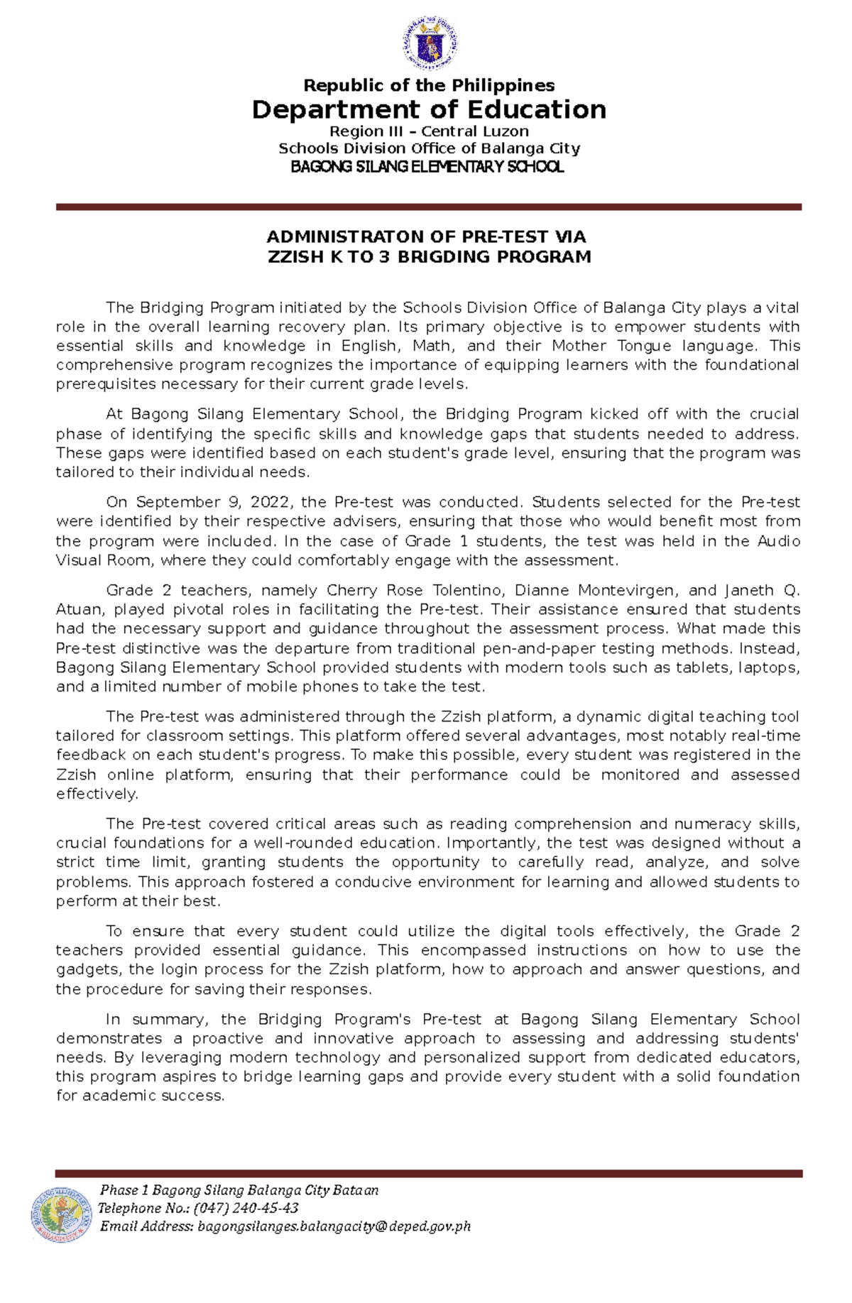 K-3 Bridging Program - Department of Education Region III – Central ...