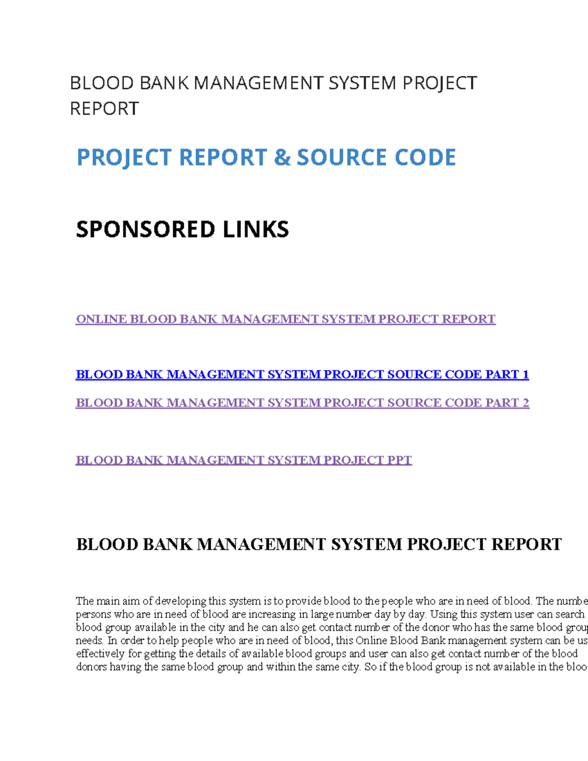 Pdfcookie - Grade: B+ - BLOOD BANK MANAGEMENT SYSTEM PROJECT REPORT PROJECT REPORT & SOURCE CODE ...