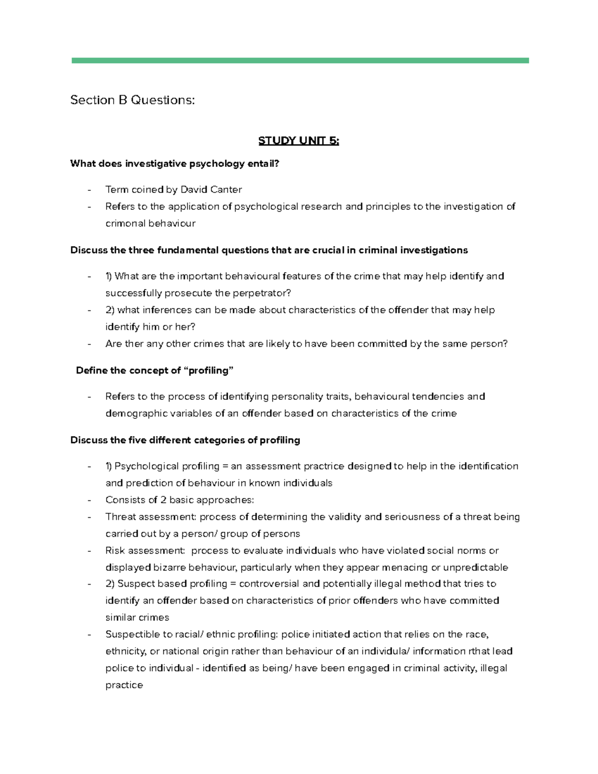 Project proposal - answers to study guide questions - Section B Questions: STUDY UNIT 5: What ...