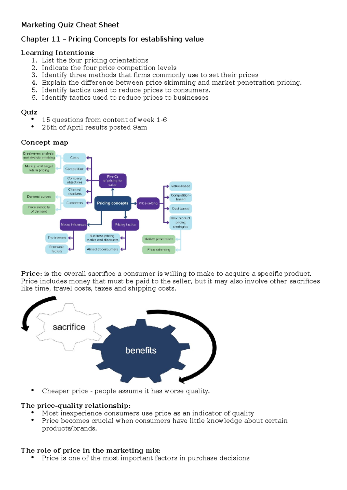 Marketing master sheet - Marketing Quiz Cheat Sheet Chapter 11 ...