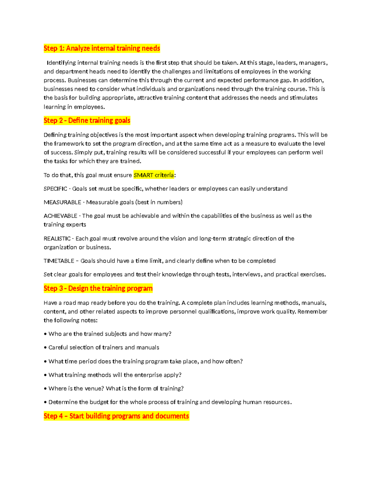 THIẾT KẾ CHƯƠNG Trình ĐÀO TẠO - Step 1: Analyze internal training needs ...