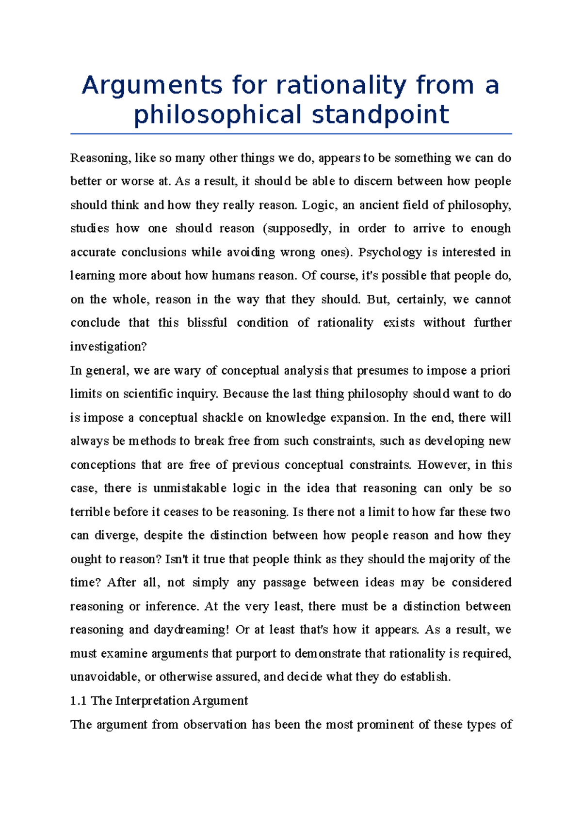 Arguments for rationality from a philosophical standpoint - Arguments ...