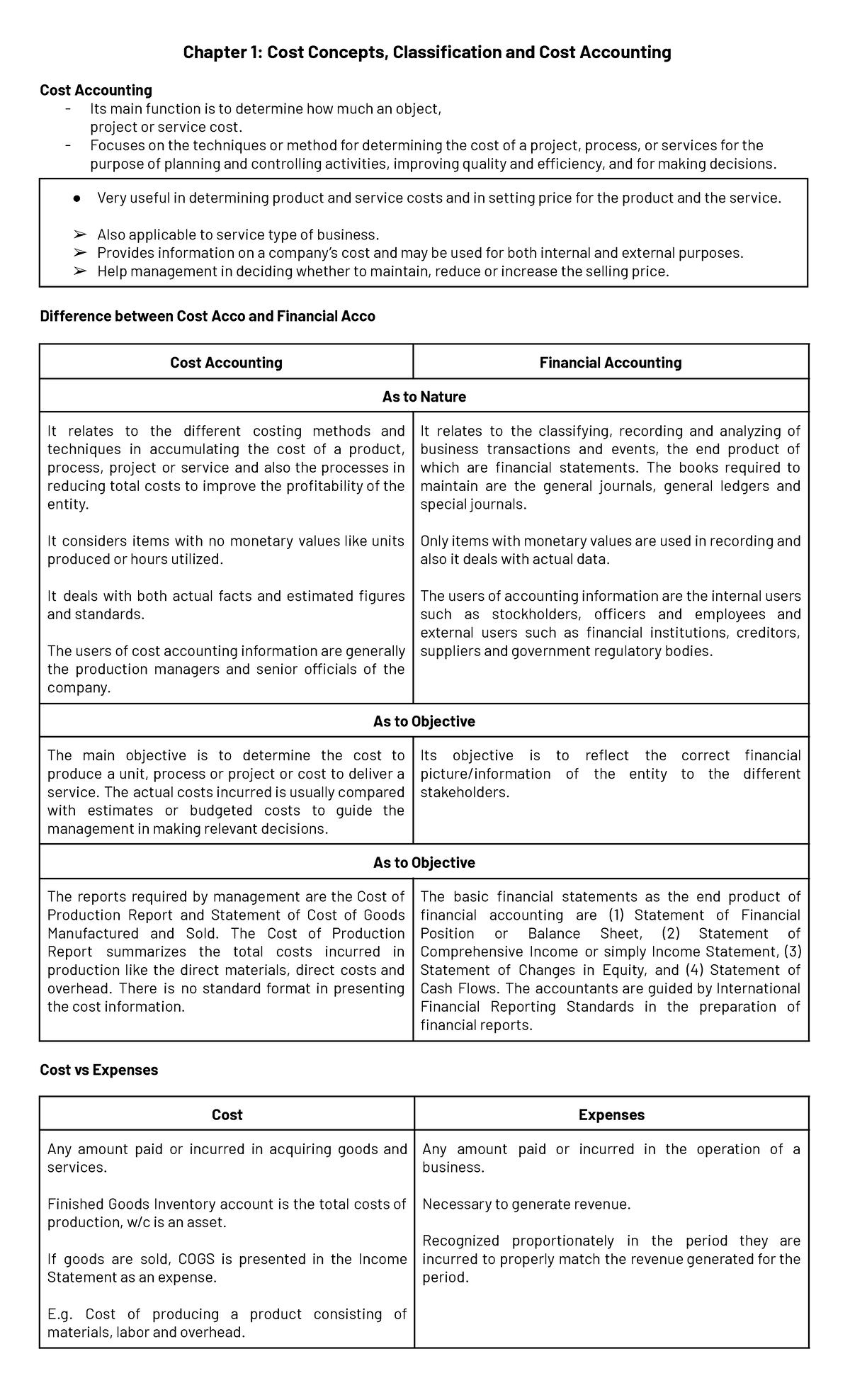 CAC CH1 Cost Concepts, Classification and Cost Accounting - Chapter 1: Cost Concepts ...