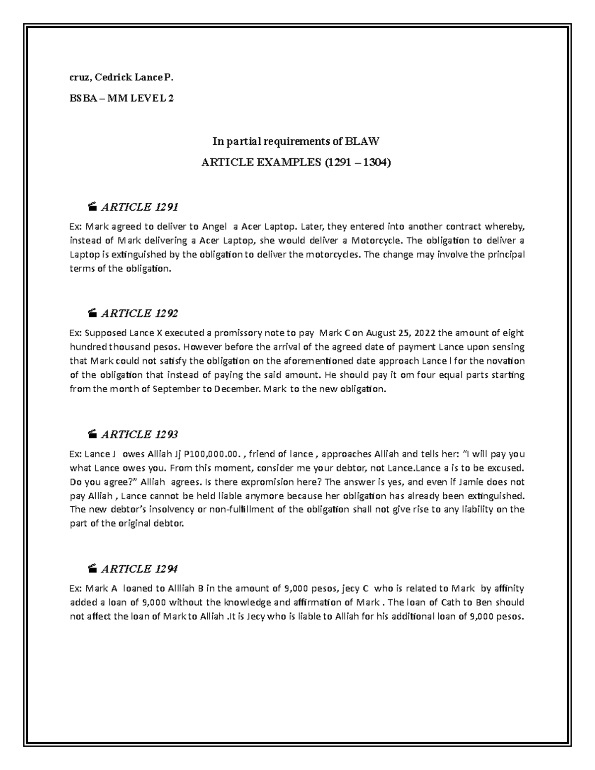 Article examples - cruz, Cedrick Lance P. BSBA – MM LEVEL 2 In partial ...