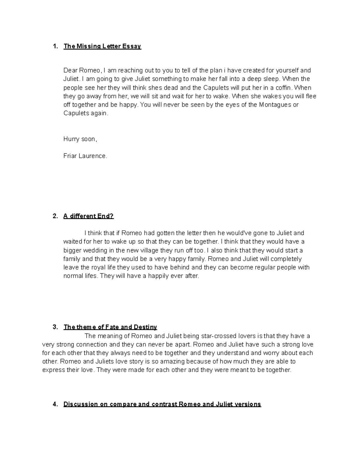 Romeo and Juliet Final Essay Test - The Missing Letter Essay Dear Romeo ...