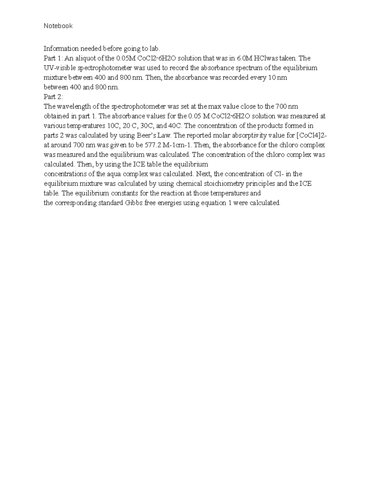 Chem 2 lab 5 - Lab report - Notebook Information needed before going to ...