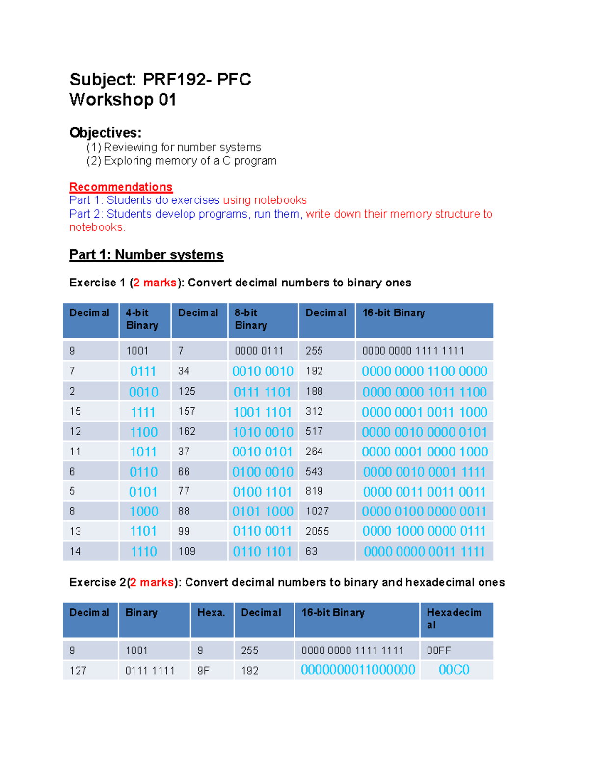 Assignment requirement W1 Programming Fundamentals PRF192 - Subject: PRF192- PFC Workshop 01 ...