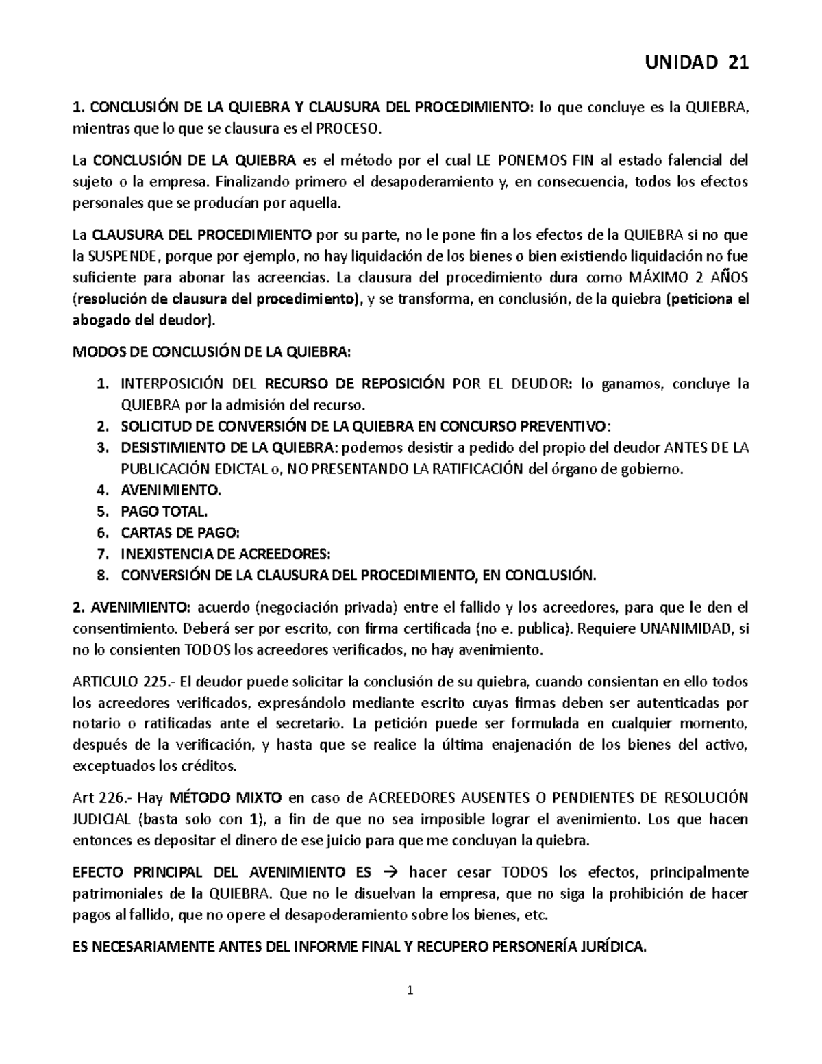 Unidad 21 - derecho ejecuciones colectivas - UNIDAD 21 CONCLUSIÓN DE LA ...
