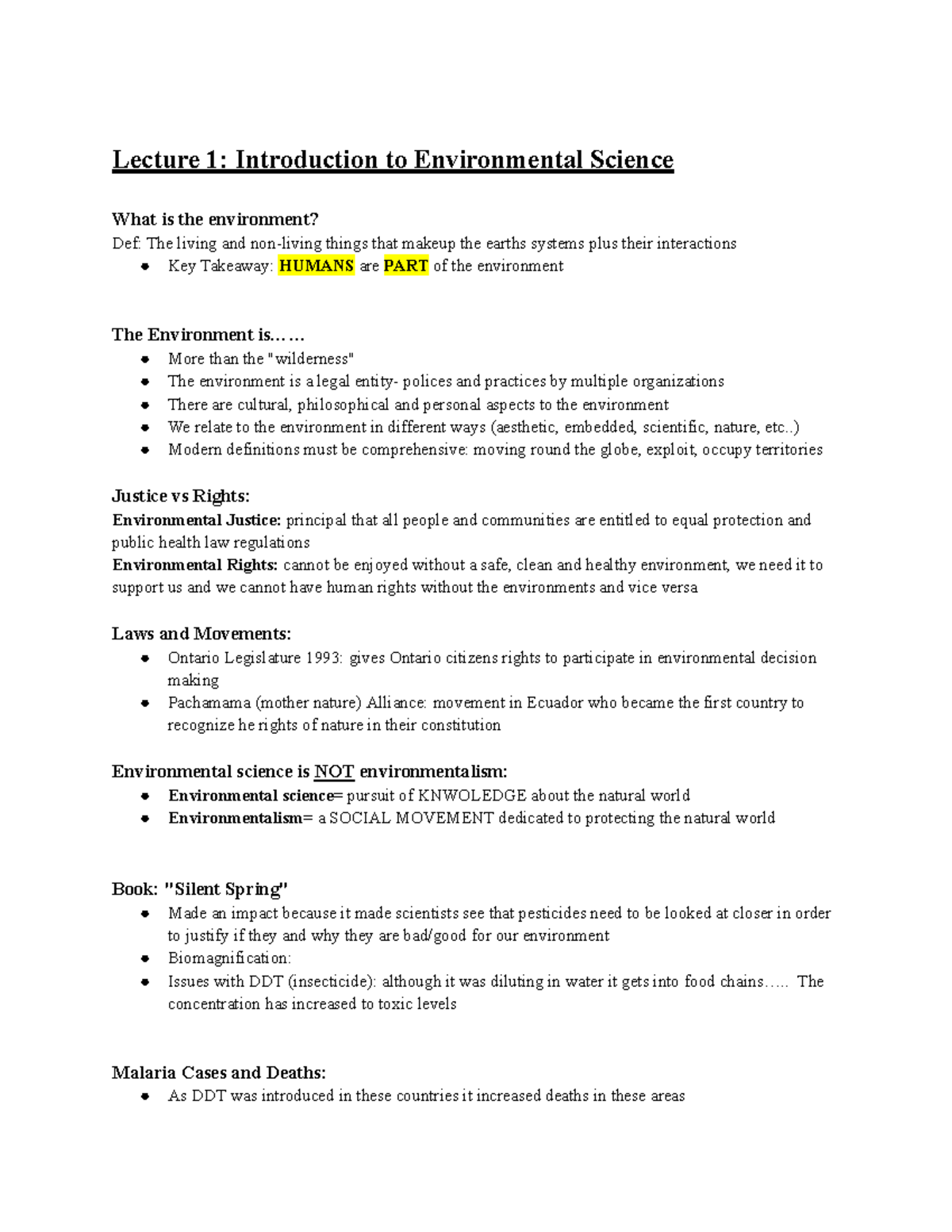 ENV100- Notes - Lecture 1: Introduction to Environmental Science What ...