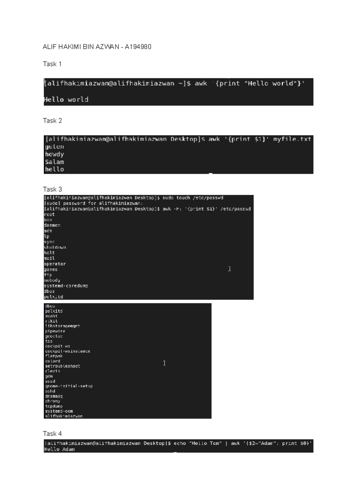 Linux Lab 4 Operating System - ALIF HAKIMI BIN AZWAN - A Task Task Task Task Task Task - Studocu