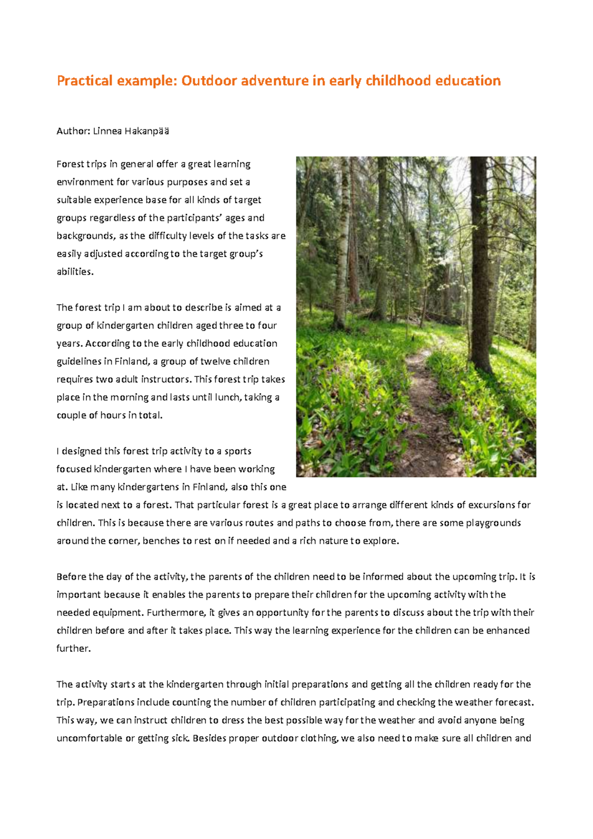 Hakanpää, L. Practical example of outdoor adventure in kindergarte ...