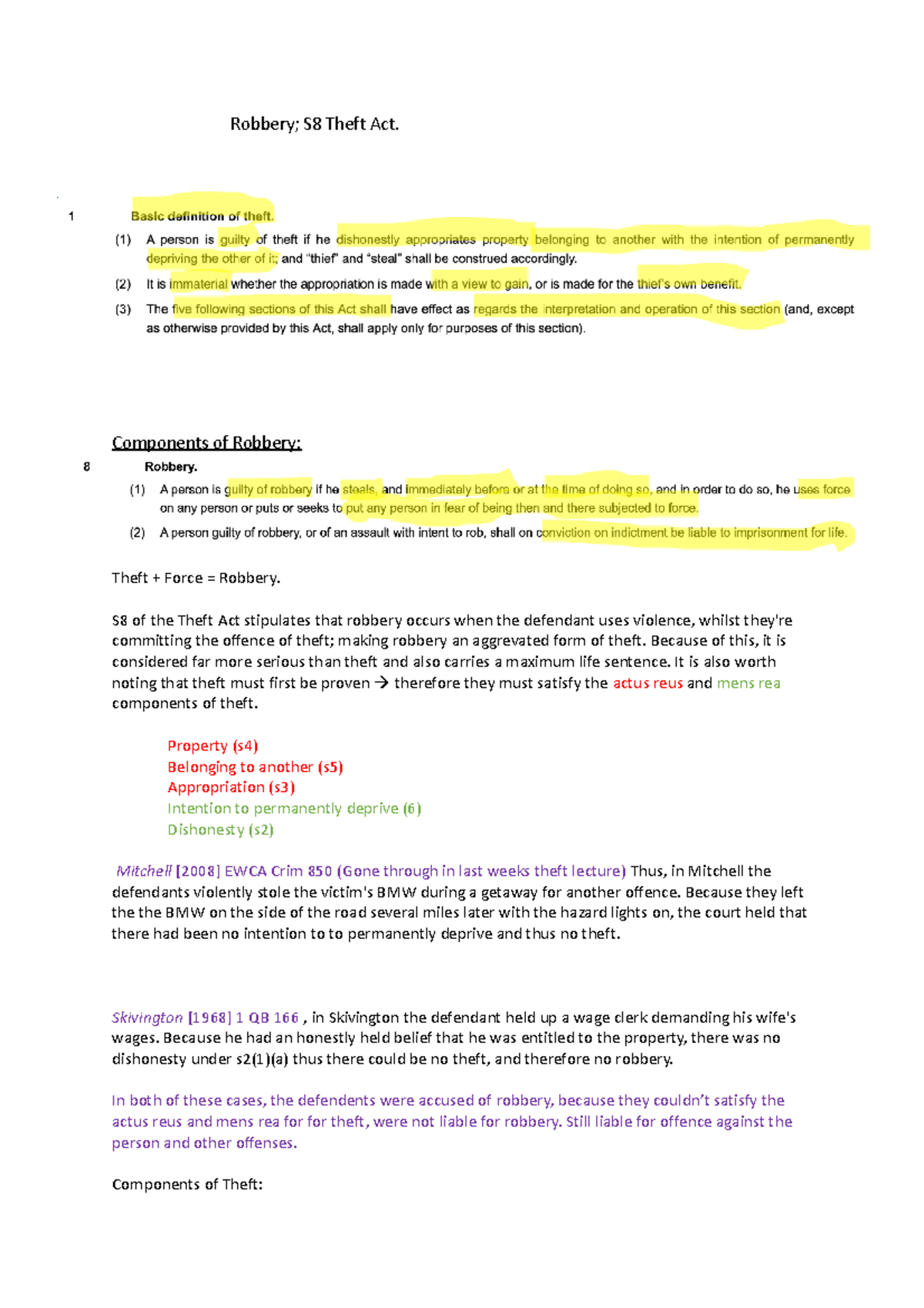 Robbery, Criminal - Law - Robbery; S8 Theft Act. Components of Robbery ...