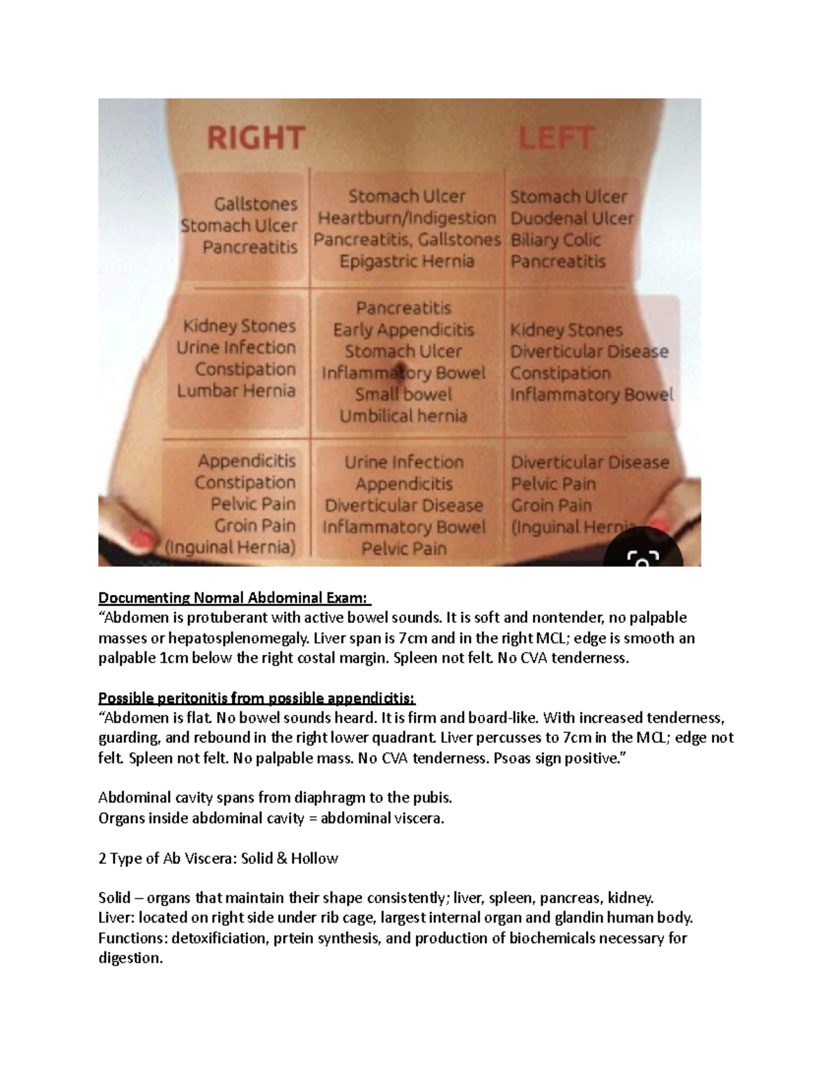 NURU603 Abdomen Documenting Notes - Documenting Normal Abdominal Exam ...