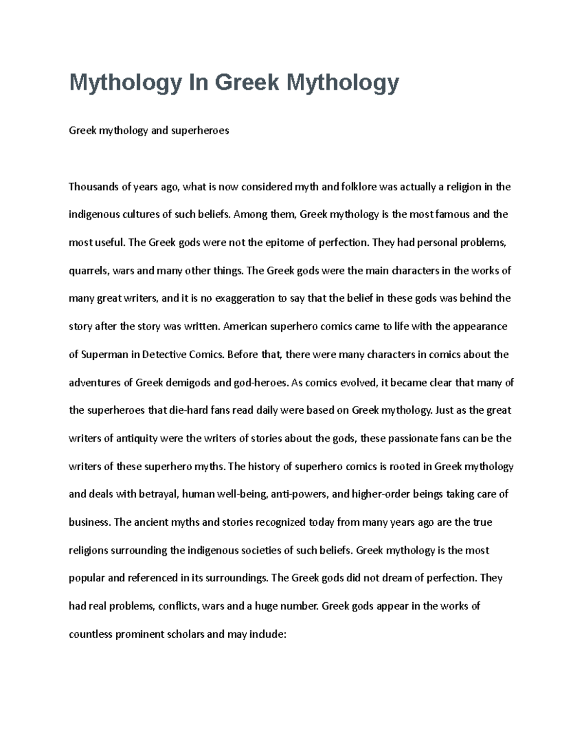 Mythology In Greek Mythology - Among them, Greek mythology is the most ...