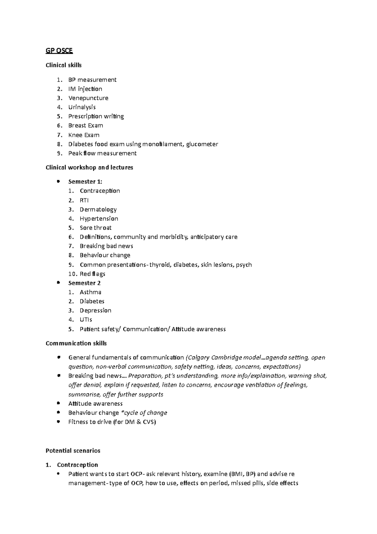 GP OSCE summary List Of All The Topics Examinable For 4th Year
