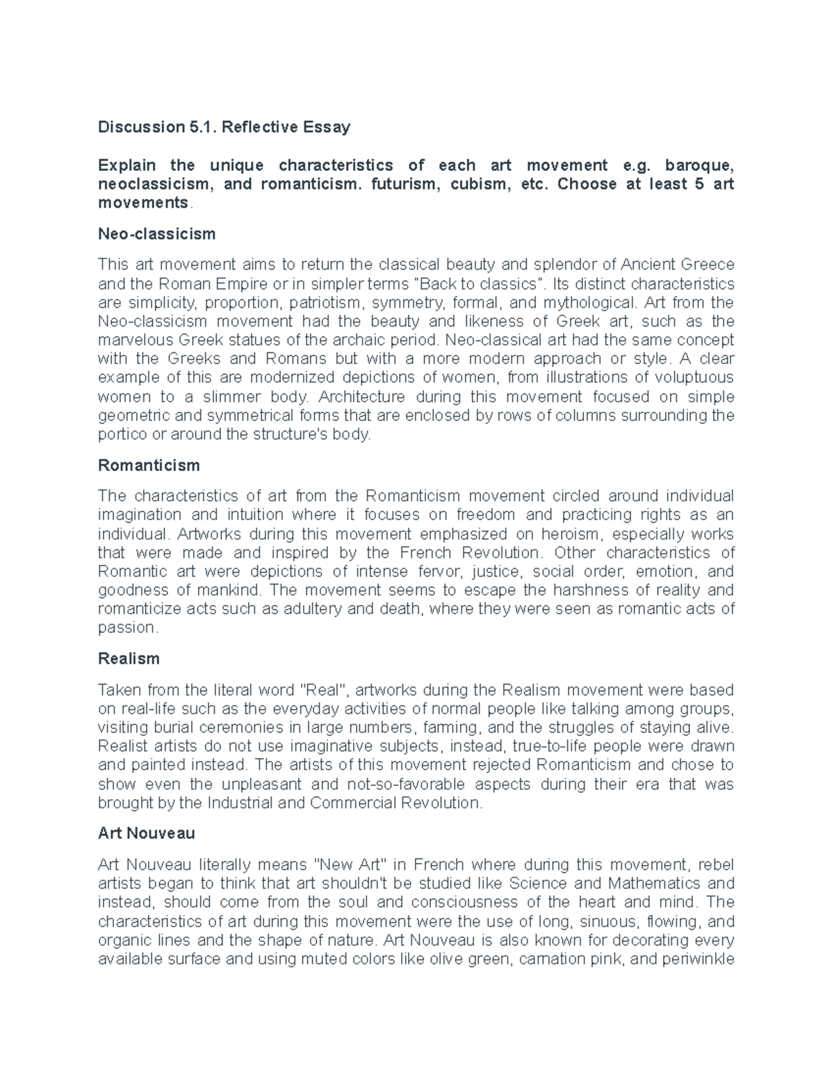 Discussion 5.1. Reflective Essay - Discussion 5. Reflective Essay ...