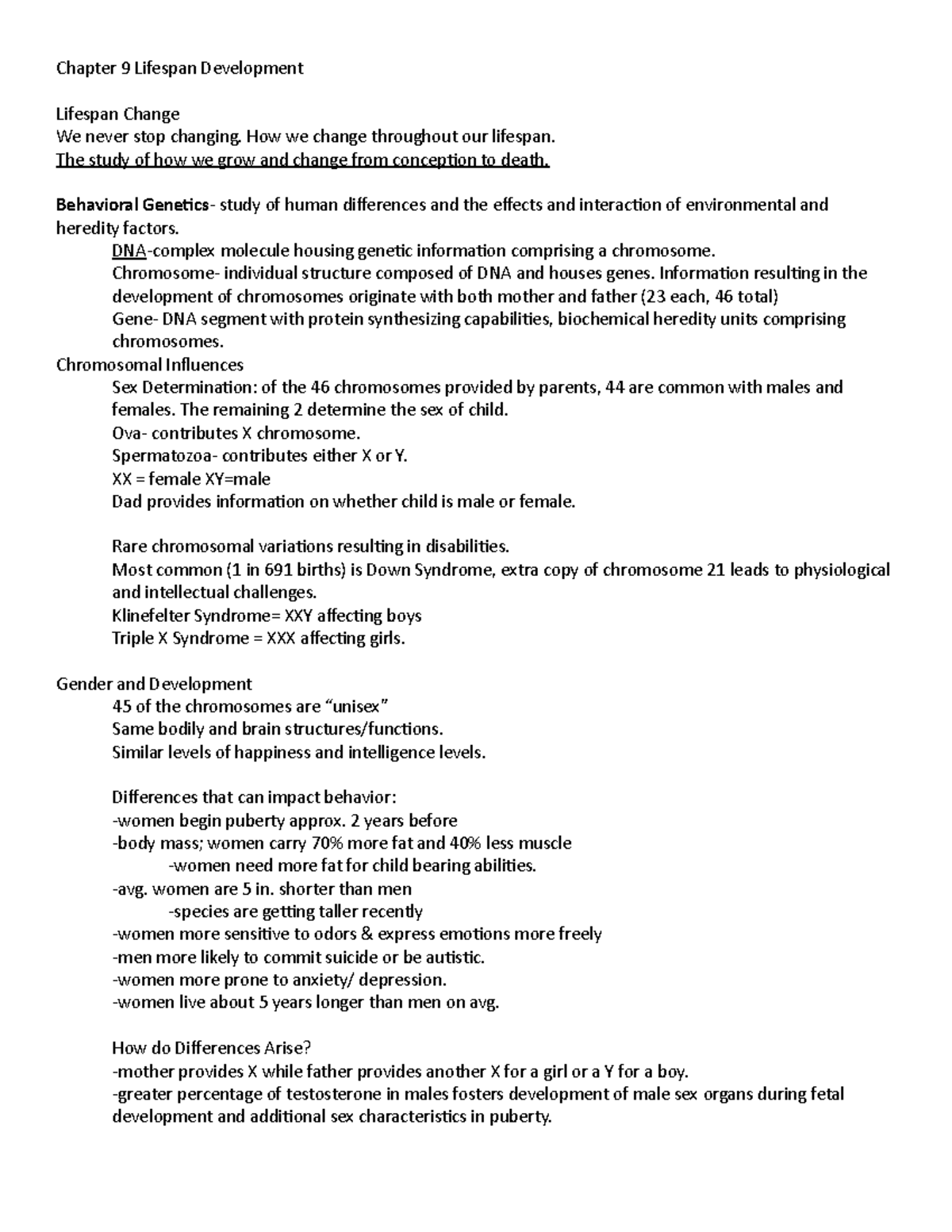 Chapter 9 Lifespan Development - Chapter 9 Lifespan Development ...