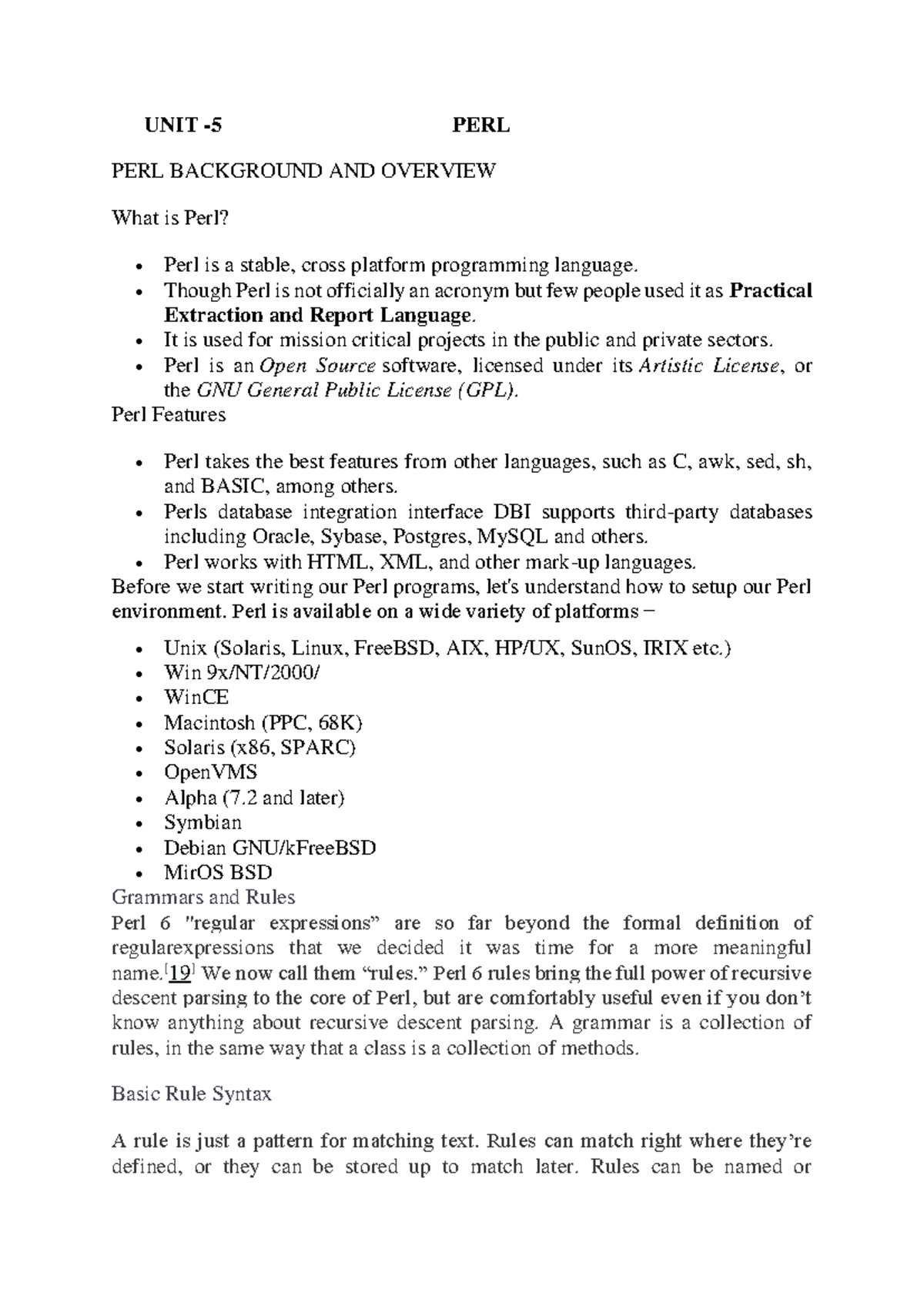 Null-6 - UNIT - 5 PERL PERL BACKGROUND AND OVERVIEW What is Perl ...