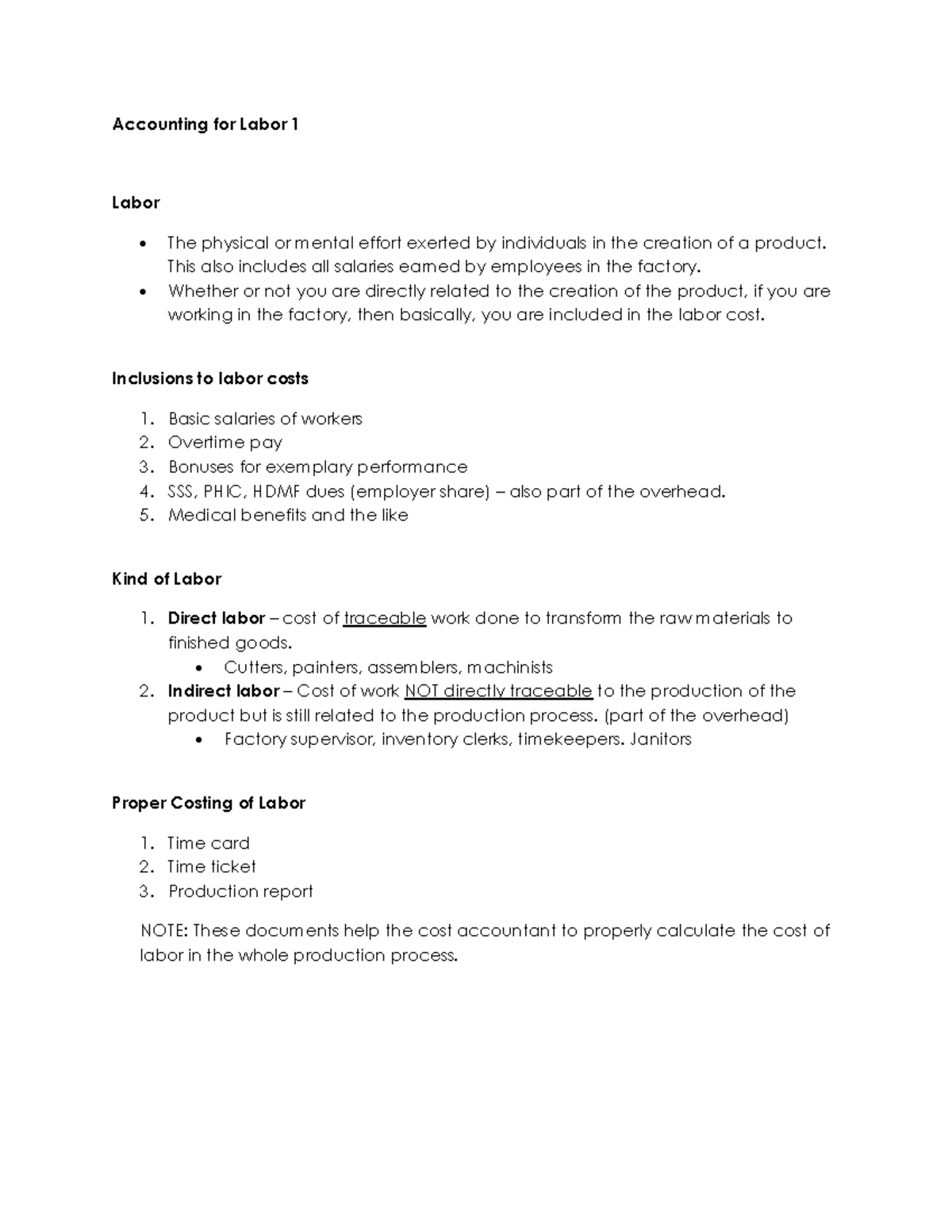 Accounting FOR Labor 1 - Accounting for Labor 1 Labor The physical or ...