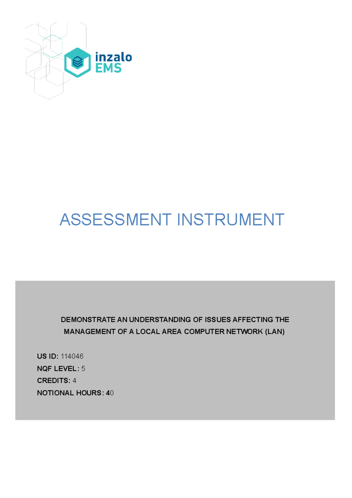 114046 Assessment Instrument - ASSESSMENT INSTRUMENT DEMONSTRATE AN ...