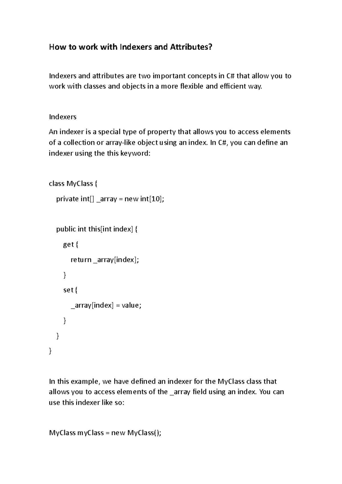 How To Work With Indexers And Attributes How To Work With Indexers And Attributes Indexers