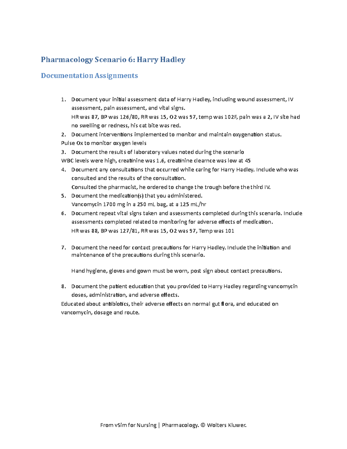 Harry Hadley Assesment - Pharmacology Scenario 6: Harry Hadley ...