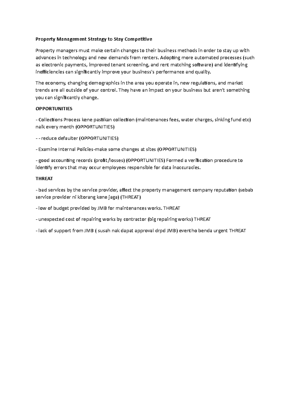 Draft 518 threat & opportunities - Property Management Strategy to Stay ...