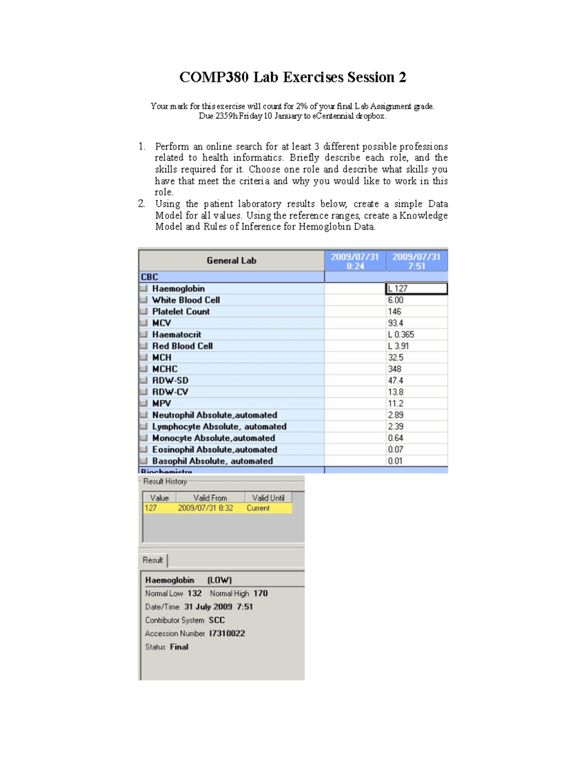 Week1 COMP380 Lab Exercises Session 1 - COMP380 Lab Exercises Session 2 Your mark for this ...