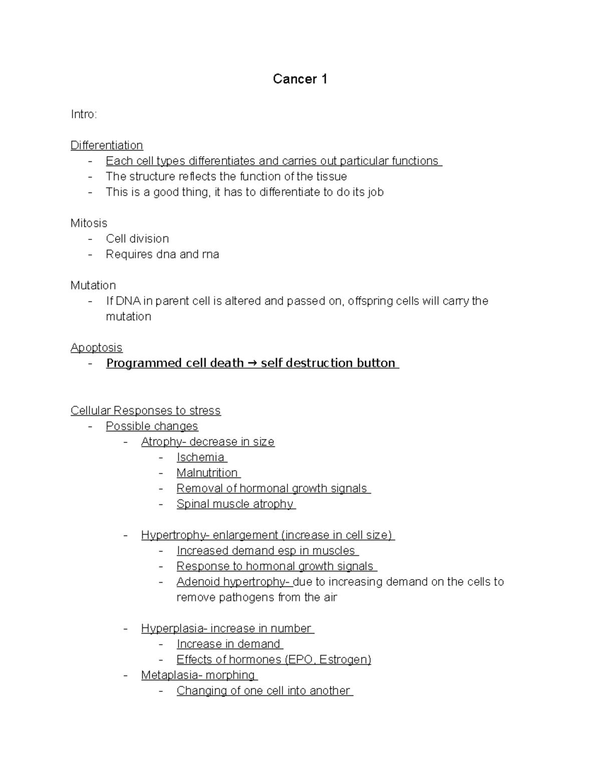 Cancer 1 & 2 - Cancer 1 Intro: Differentiation - Each cell types ...